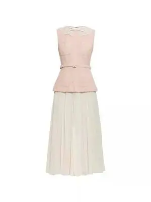 SELF-PORTRAIT Lace-collar Bouclé Midi Dress - Neutrals