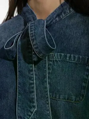 SELF-PORTRAIT Tie-neck Denim Shirt