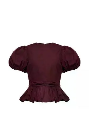 ROTATE BY BIRGER CHRISTENSEN Puff-sleeve Peplum Blouse - Red