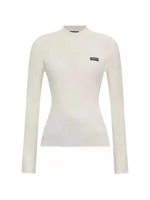 ROTATE BY BIRGER CHRISTENSEN Cable Knit Logo Patch High Neck Sweater