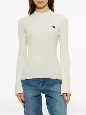 ROTATE BY BIRGER CHRISTENSEN Cable Knit Logo Patch High Neck Sweater