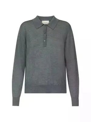 Loulou De Saison Fine-knit Long-sleeve Polo Shirt - Grey