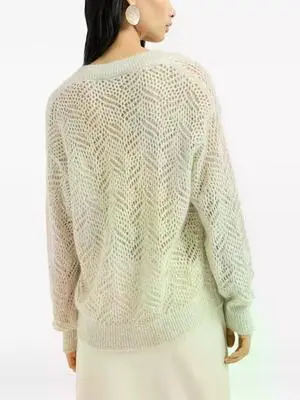 Brunello Cucinelli Mohair And Wool Abstract Leaf Knit V-neck Sweater