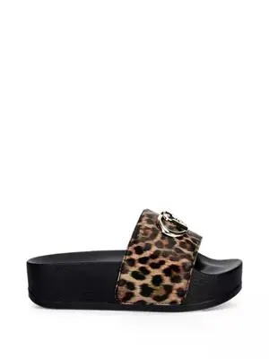 Liu Jo Leopard-print Logo-plaque Slides - Black