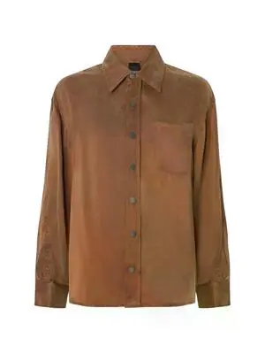 Pinko Logo Embroidered Button-up Shirt - Brown
