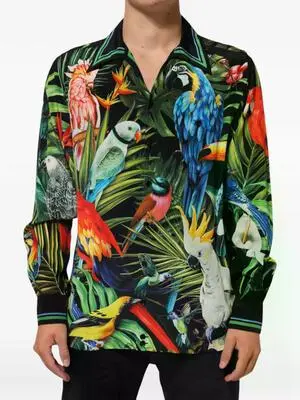 Dolce & Gabbana Parrot-print Long-sleeve Shirt - Green