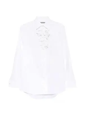 Balenciaga White Cotton Ruffled Detail Shirt - Brown