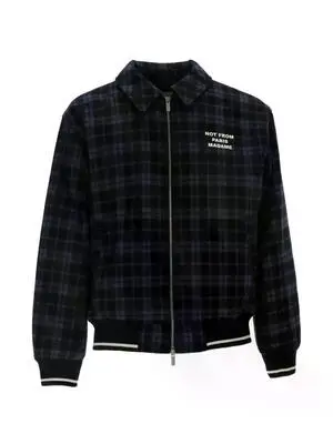 Drole De Monsieur Slogan Check-pattern Slogan-print Bomber Jacket - Black