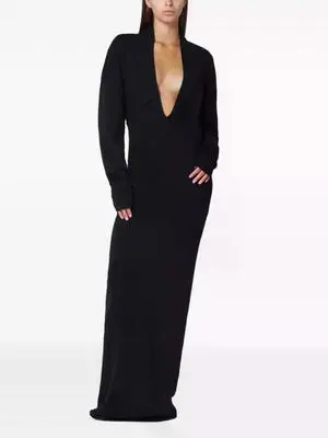 ENTIRE STUDIOS Plunging-neckline Long-sleeve Maxi Dress - Black