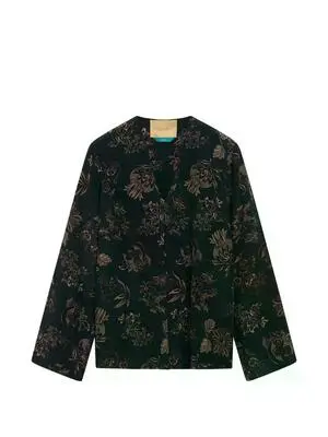 Momoni Floral Print Silk Blouse - Green