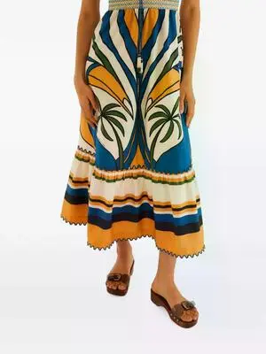 Farm Rio Tropical Graphic Ric Rac Midi Dress
