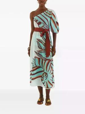 Farm Rio One-shoulder Graphic-print Midi Dress