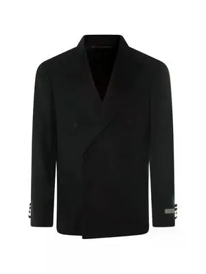 Canali Double-breasted Wool Suit Jacket - Black