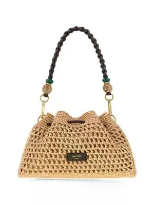 JIMMY CHOO Small Cinch Raffia Shoulder Bag - Neutrals