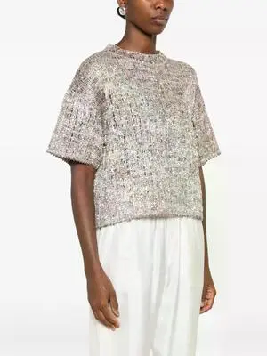 Brunello Cucinelli Mohair And Wool T-shirt With Craquelé Embroidery - Neutrals