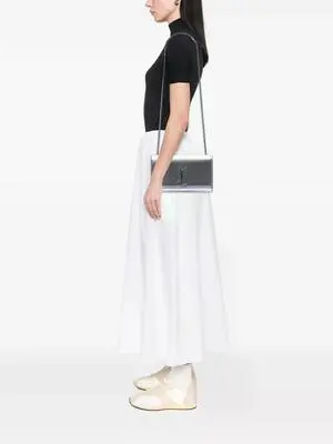 Saint Laurent 2018 Medium Metallic Grain De Poudre Monogram Kate Crossbody Bag - Silver