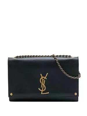 Saint Laurent 2016 Medium Smooth Calfskin Braided Monogram Kate Crossbody Bag - Black