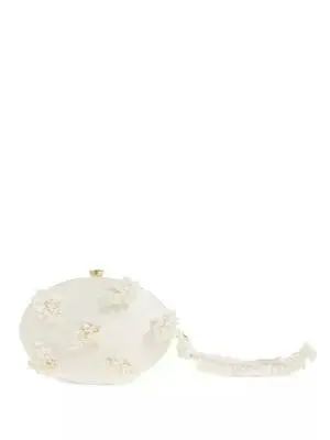 SELF-PORTRAIT Floral-appliqué Satin Clutch Bag - Neutrals