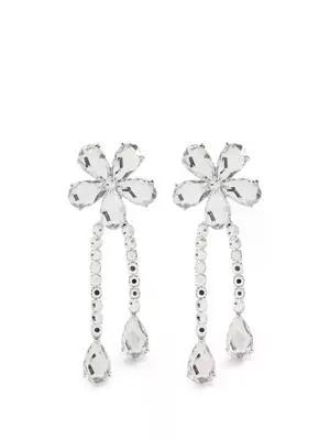 SELF-PORTRAIT Crystal-embellished Floral-motif Drop Earrings - Silver