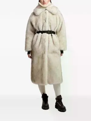 Moncler Belted Faux Fur Coat - Neutrals