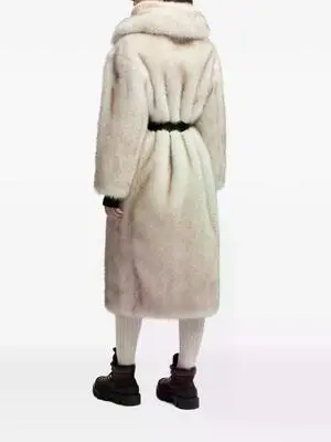 Moncler Belted Faux Fur Coat - Neutrals