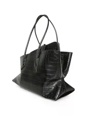 Attico Medium La Passeggiata Croc-effect Shoulder Bag - Black