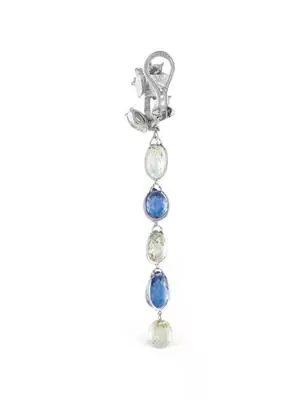 LB EXCLUSIVE Platinum Floral Motif Diamond And Sapphire Drop Earrings