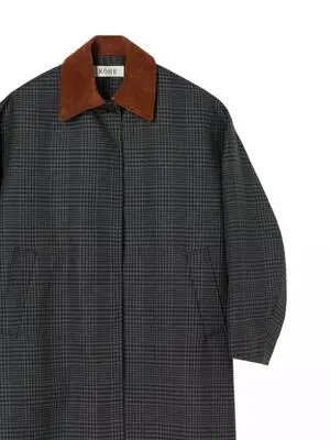 RÓHE Checked Trench Coat With Suede Collar - Grey