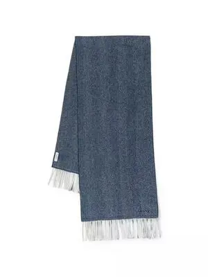 LANVIN Herringbone-pattern Fringed Scarf - Blue