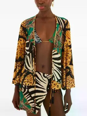 Farm Rio Mixed-print Tie-front Blouse