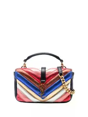 Saint Laurent 2016 Mini Chevron Sheepskin Multicolor Monogram College Satchel - Multicolour