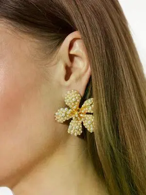 SELF-PORTRAIT Tone Faux Pearl Floral Motif Earrings
