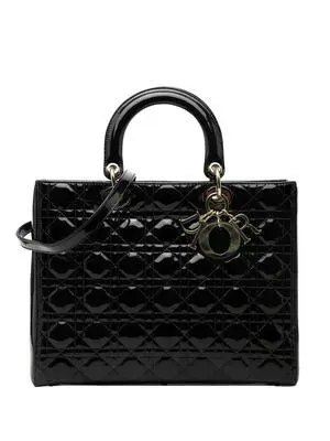 Dior 2010 Large Patent Cannage Lady Satchel - Black