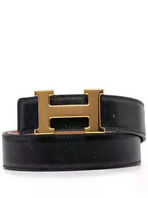 Hermès 1998 Box Calf And Courchevel Constance H Reversible Belt - Black