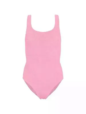 Hunza G Coverage Crinkle-effect Square-neck Swimsuit - Pink
