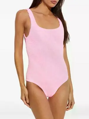 Hunza G Coverage Crinkle-effect Square-neck Swimsuit - Pink