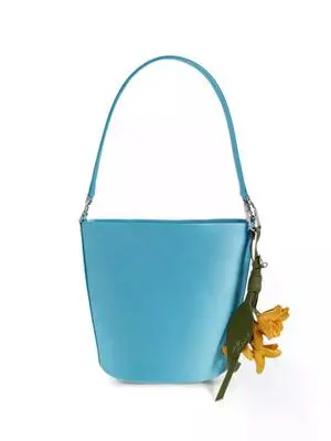SELF-PORTRAIT Floral-keychain Satin Bucket Bag - Blue