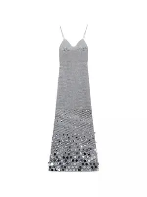 Casablanca Crochet Sequin Embellished V-neck Maxi Dress - Silver