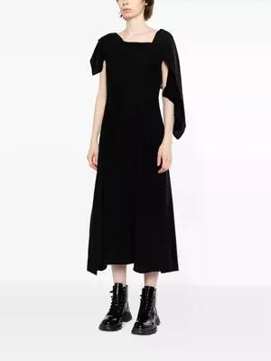Yohji Yamamoto Asymmetric Draped Midi Dress - Black