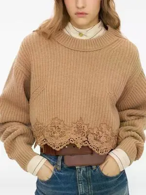 Chloé Lace-trimmed Ribbed Knit Sweater - Neutrals