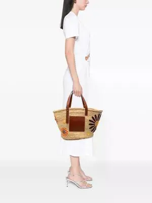 Loewe 2021 Large Floral Embroidered Raffia Basket Tote Bag