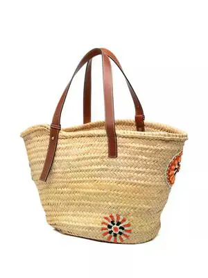Loewe 2021 Large Floral Embroidered Raffia Basket Tote Bag