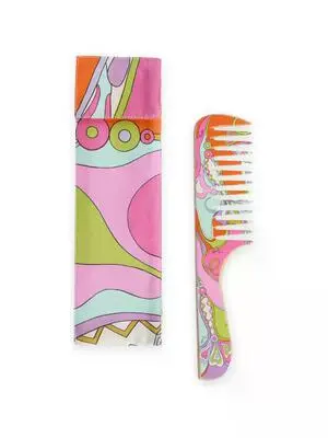 Emilio Pucci Orchidee Print Beech Wood Comb With Silk Twill Case - Pink