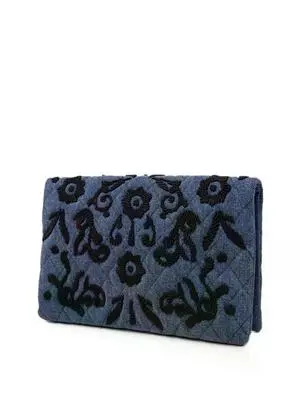 Prada 2010-2013 Embroidered Denim Impunto Clutch Bag - Blue