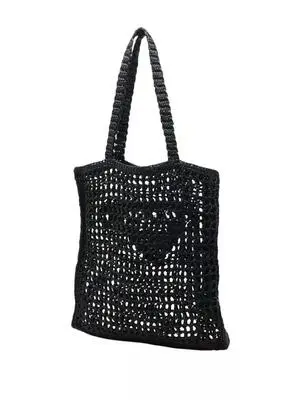 Prada 2010-2026 Raffia Effect Crochet Embroidered Logo Tote Bag