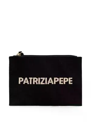 Patrizia Pepe Logo-intarsia Knitted Make-up Bag - Black