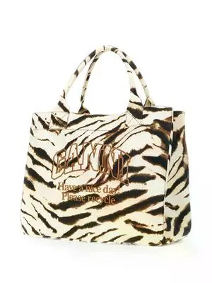GANNI Xxl Tiger-print Logo-embroidered Tote Bag
