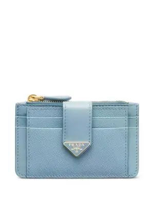Prada Saffiano And Smooth Leather Card Holder - Blue