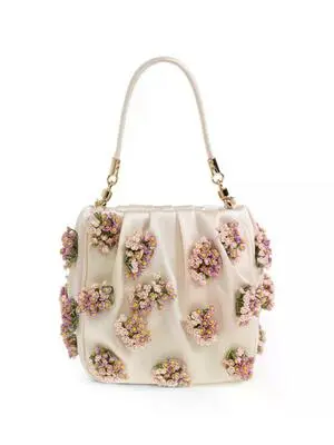 SELF-PORTRAIT Floral-appliqué Satin Tote Bag - Neutrals