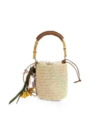 SELF-PORTRAIT Bamboo-handle Raffia Bucket Bag